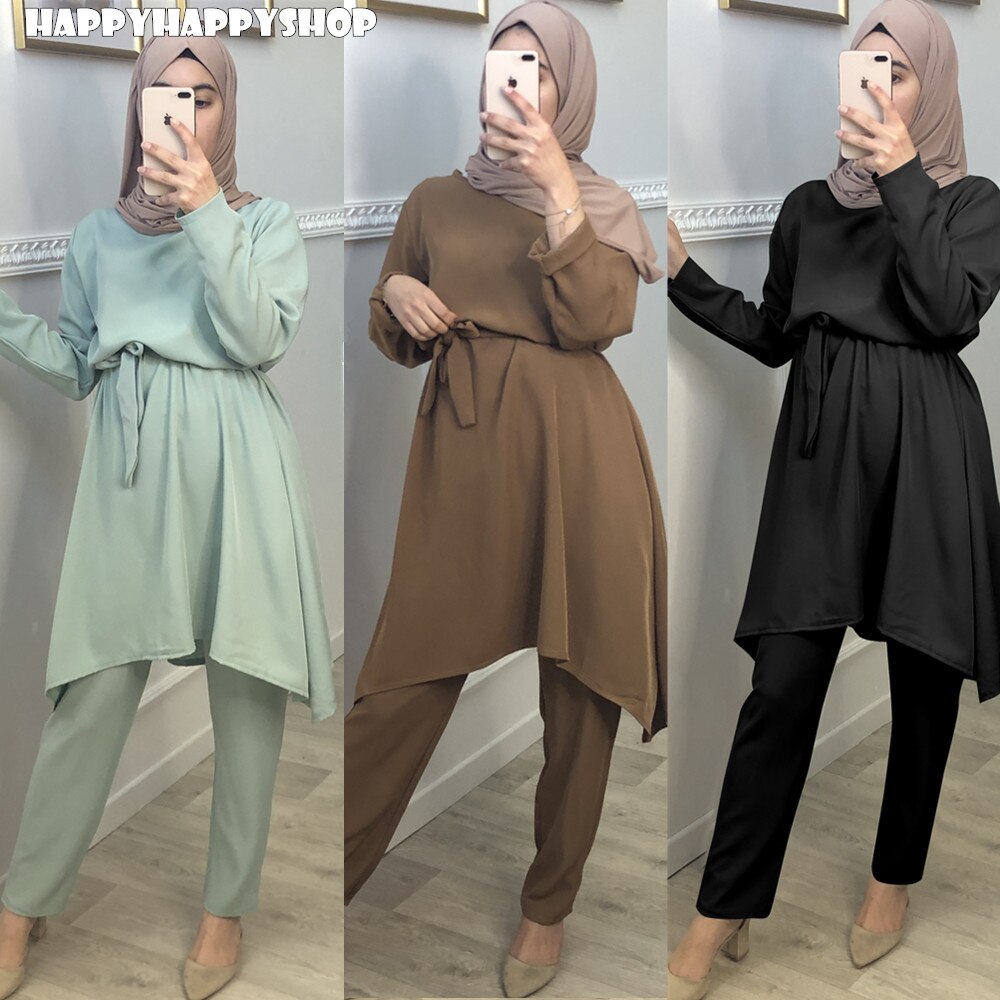 Muslim Islamic Women Abaya Kaftan Sets 2PCS Shirts... – Grandado