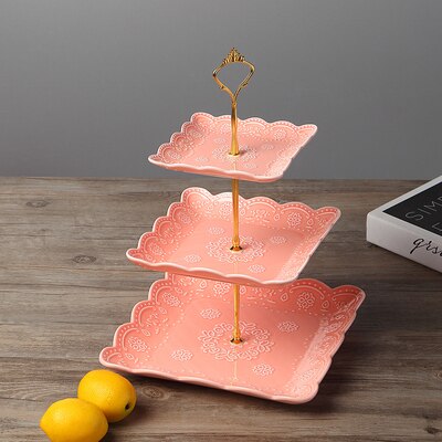 3pcs set, color embossed porcelain cake stand, eta... – Vicedeal