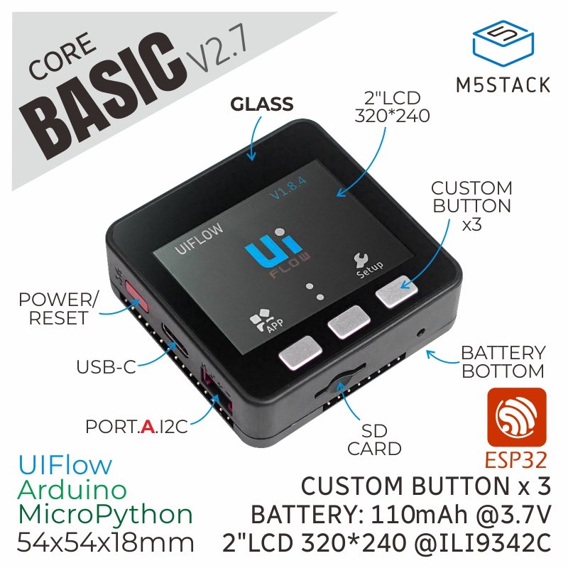 M5Stack ESP32 Basic Core loT Development Kit V2.7 – Grandado