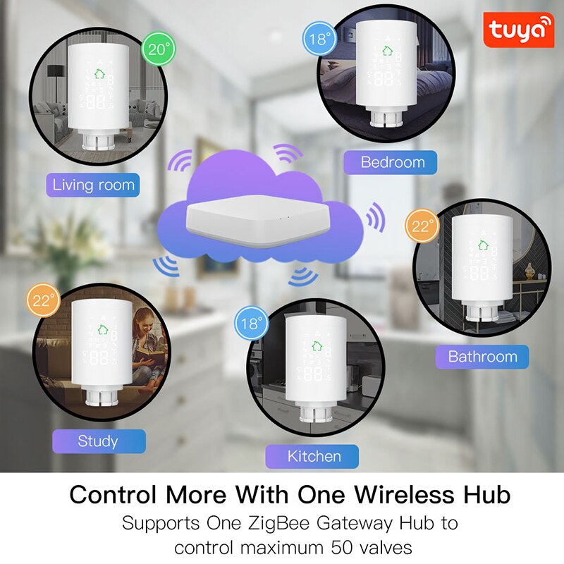 ZigBee Wifi Smart TRV Radiator Actuator Thermostat... – Grandado ZigBee Wifi Smart TRV Radiator Actuator Thermostat... – Grandado