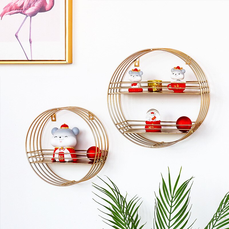 Round Gold Iron Storage Racks Wall Mounted Home De... – Grandado