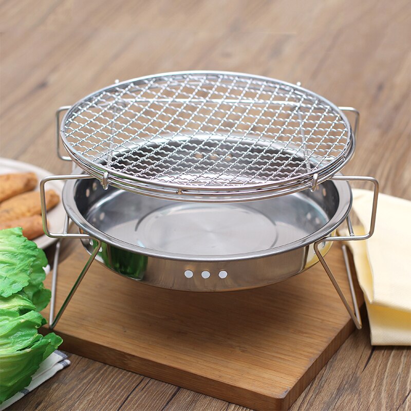 Round Folding Charcoal Grill Stainless Steel Porta... – Grandado