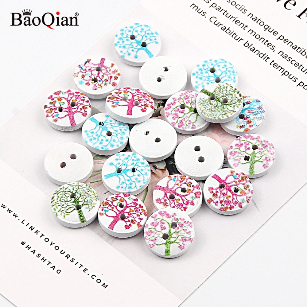 50Pcs 15mm Mixed Tree Painted Wooden Buttons For C... – Grandado