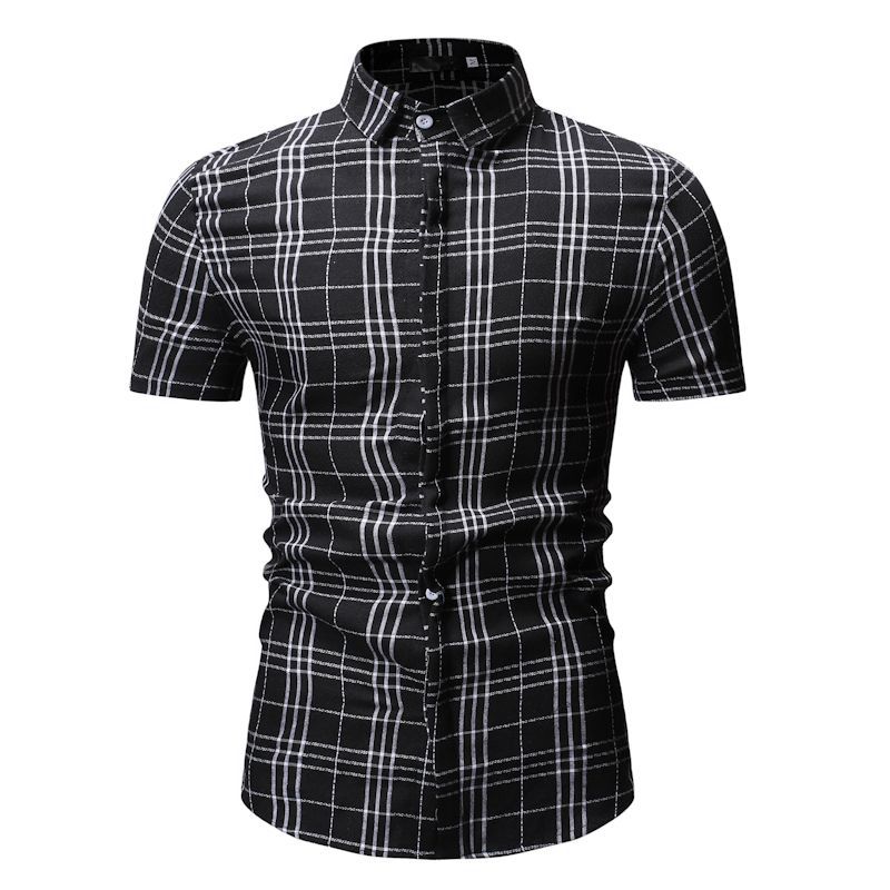 Summer Plaid Men's Casual Shirt Black Gray Plaid S... – Grandado