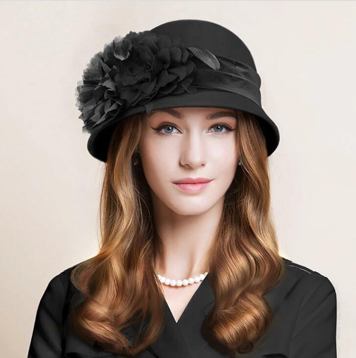 Lady Autumn winter hat female fedoras Wool Hat Bri... – Grandado