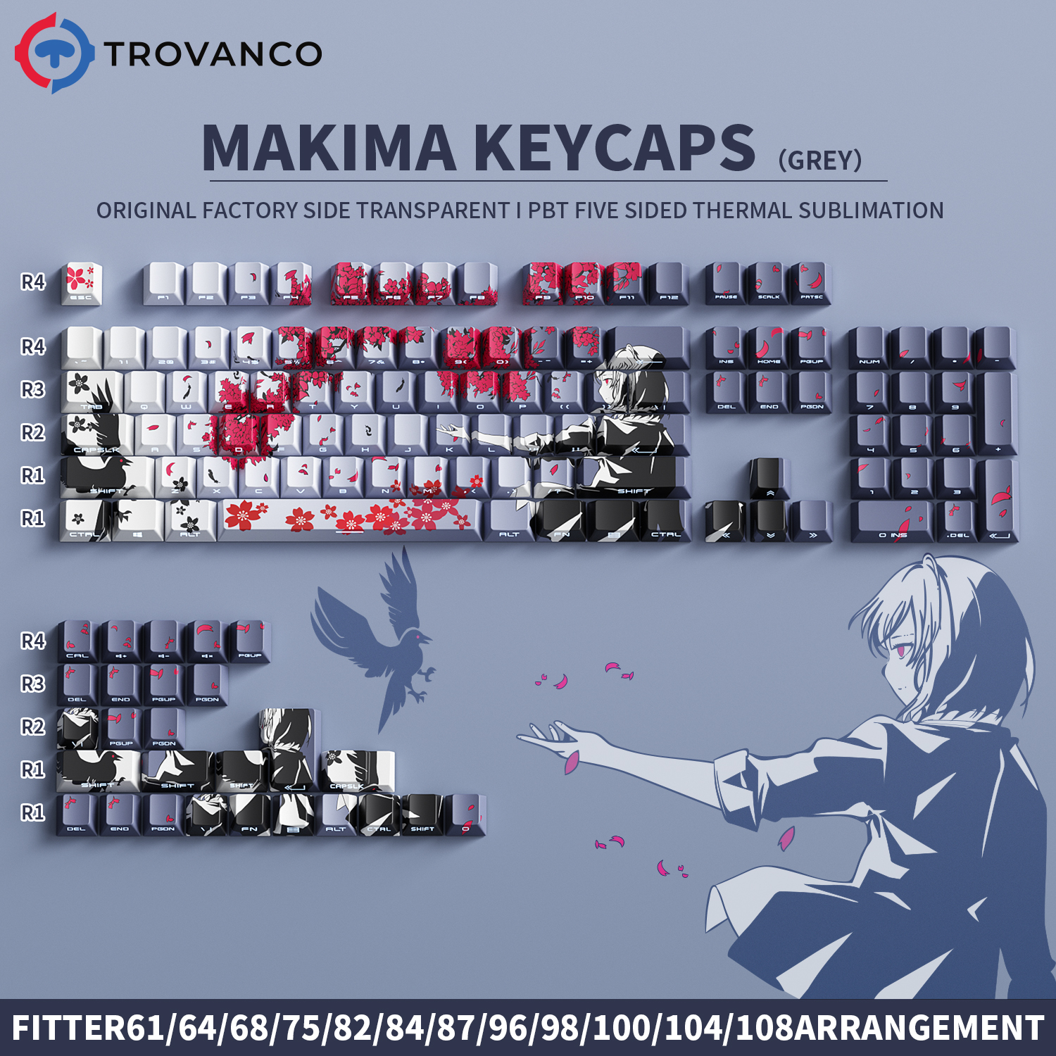 Sakura Makima Anime Keycaps 129 Keys Japan Cartoon... – Grandado