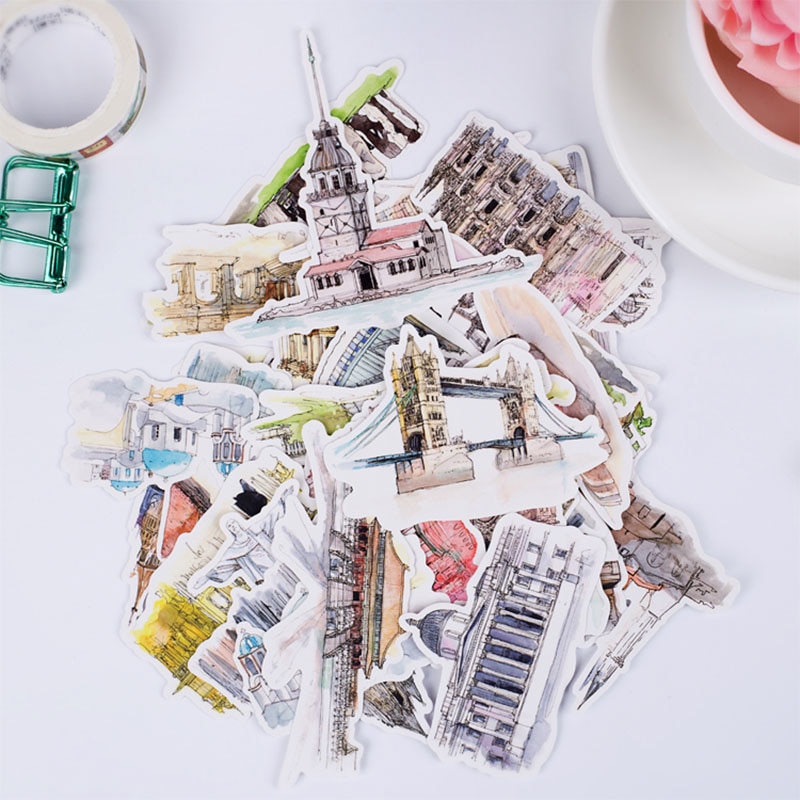 DIY watercolor architectural landscape stickers tr... – Grandado