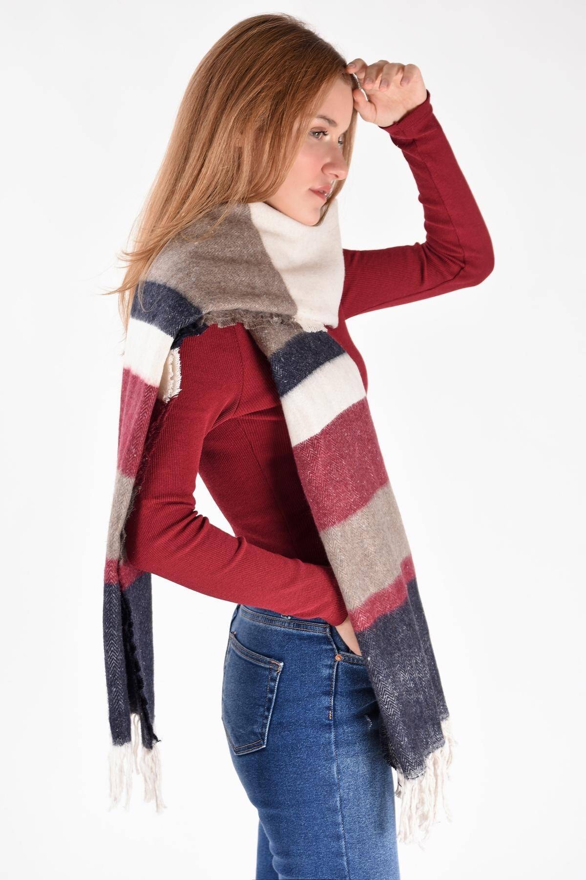Shawl Women Navy - Burgundy Patterned Shawl – Grandado