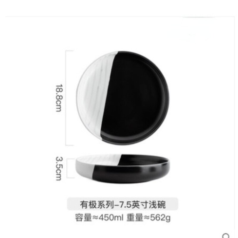black and white matte plate ceramic shallow plate ... – Vicedeal