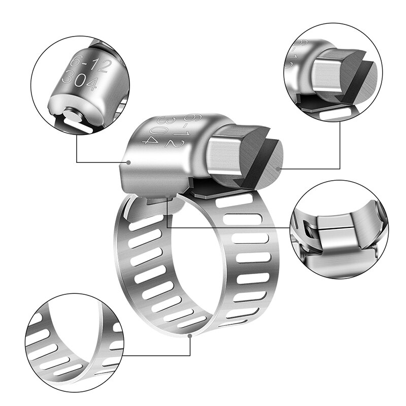 Rvs verstelbare 6-12mm wormwiel slangklem, brandst... – Vicedeal