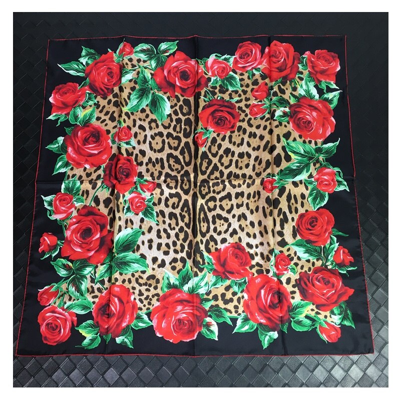 Women 100% Silk Scarf Hijab Leopard Rose Print Squ... – Grandado