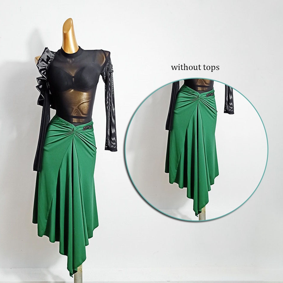 Latin Dance Dress Women Long Green Latin Dance Ski... – Vicedeal