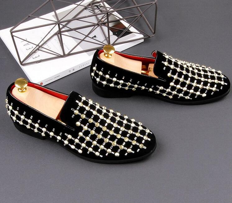 luxury Men Pointed rhinestone rivet flats shoes ma... – Grandado