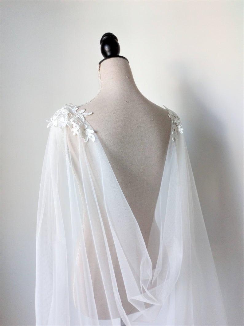 Ivory tulle wedding cloak, wedding cape veil vikin... – Vicedeal
