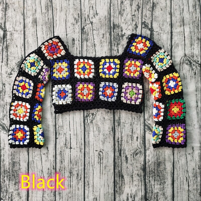 Hand Crochet Long Sleeve Crop Top Women Summer Cov... – Grandado