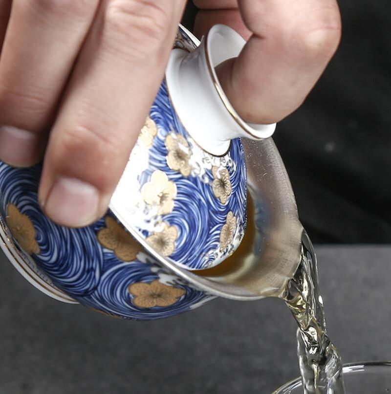 "STARRY NIGHT"Color Enamel 999 Silver Liner Gaiwan... – Grandado
