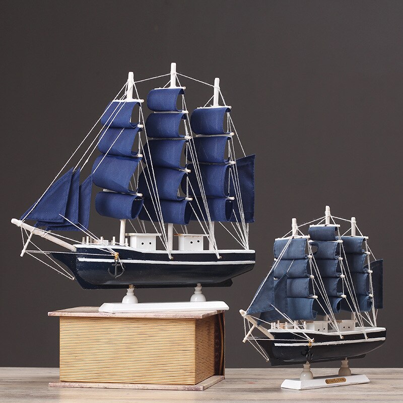 WOODEN SAILBOAT MODEL ORNAMENTS MEDITERRANEAN LIVI... – Vicedeal