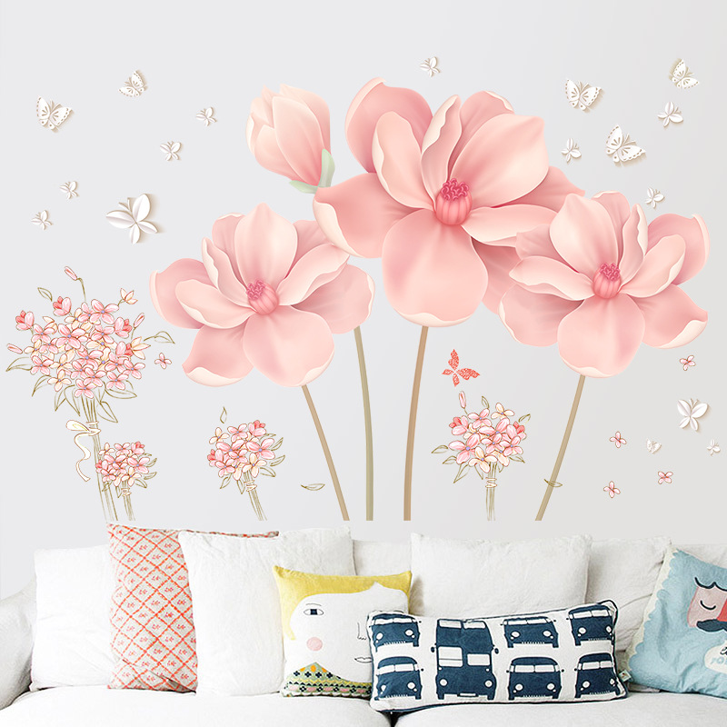 Large Watercolor Pink Flowers Wall Sticker Child N... – Vicedeal
