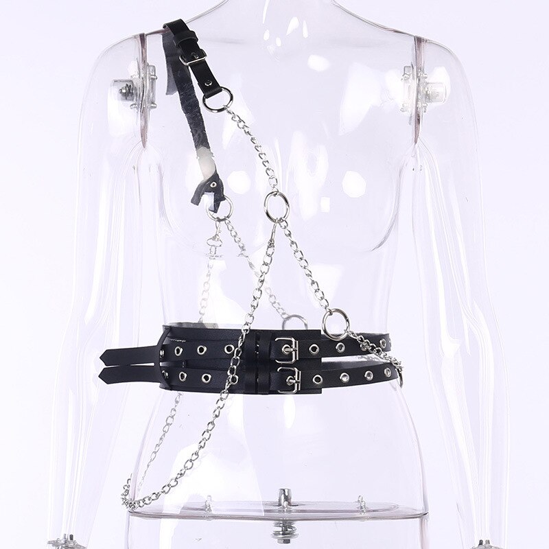 Black Dark Punk Unisex Cool PU Belt Women Long Cha... – Grandado
