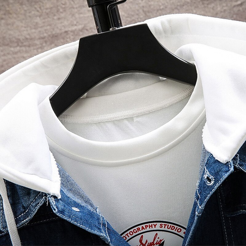 Mens Denim Jacket Outwear Coats Male Hooded Jean J... – Grandado