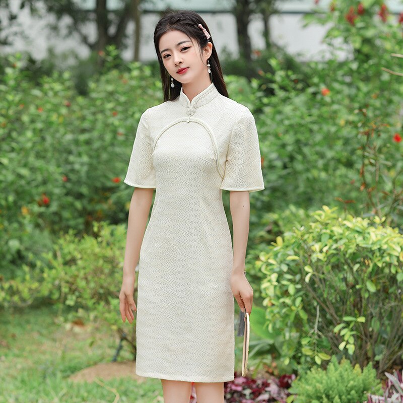 FZSLCYIYI Traditional Mandarin Collar Short Sleeve... – Grandado