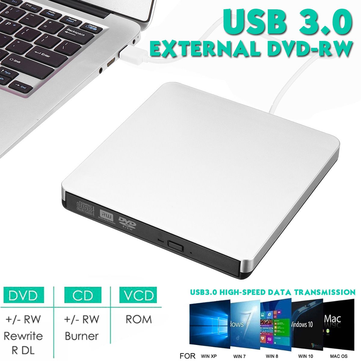2mb externa usb 3.0 dvd/cd rw cd writer slim carbo... – Vicedeal