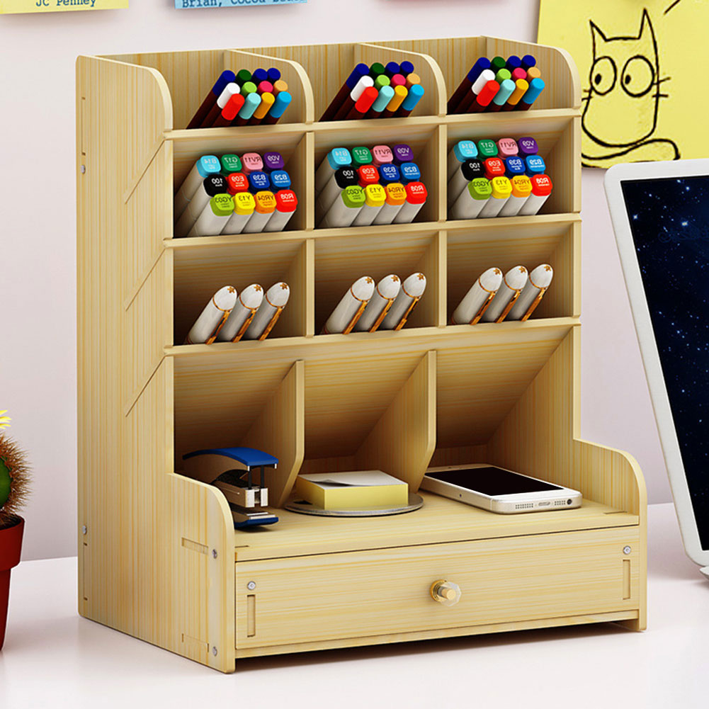Multi-function Wooden Desktop Pen Holder Office Sc... – Grandado