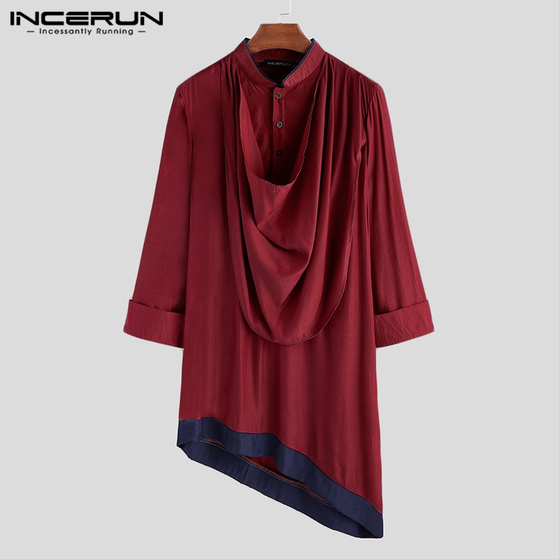 Men Pure Color Patchwork Muslim Kaftan Robe Slim J... – Vicedeal