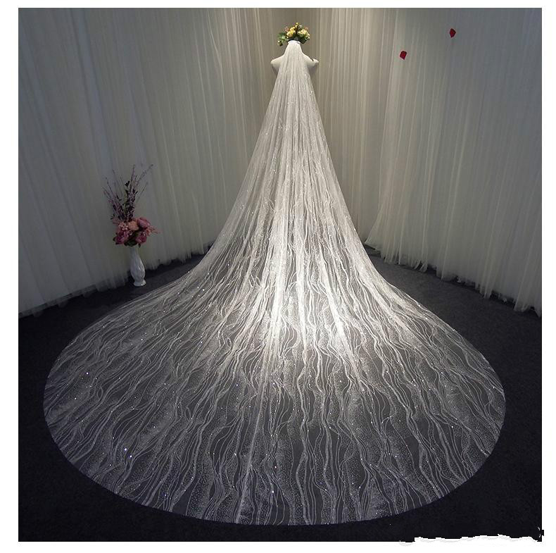 Real Photos Ivory Veil Bling Bling Lace Shining Lo... – Grandado