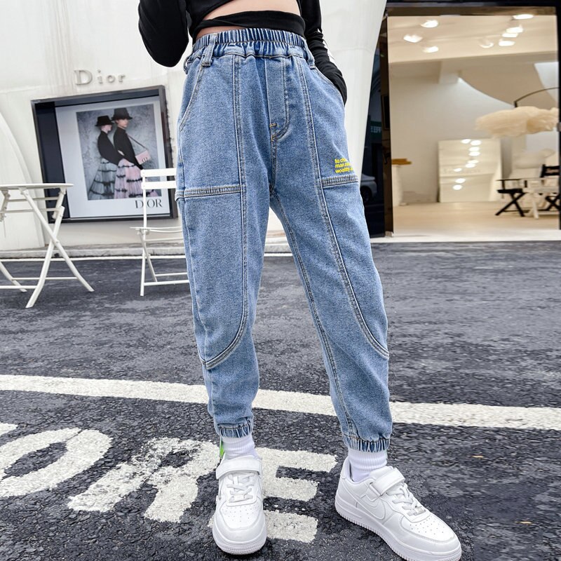 Girls Pencil Pants Spring Fall Patchwork Denim Tro... – Grandado