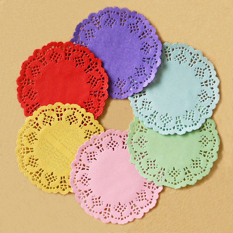 100pcs 3 5inch Kleurrijke Ronde Kant Papier Kleedj Vicedeal