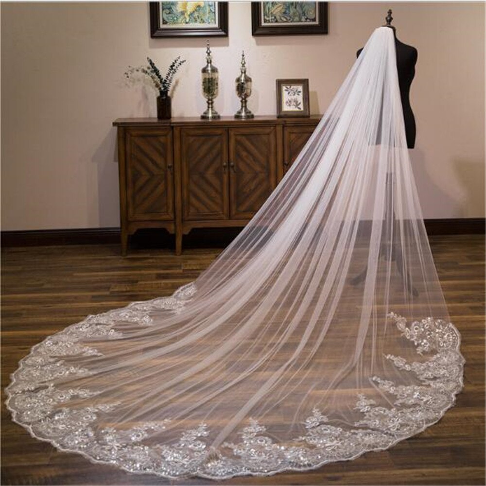 3 Meter Cathedral Bridal Veils Long Lace Edge Wedd... – Grandado