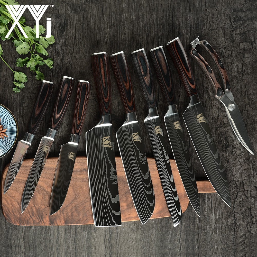 Xyj 8 st rostfria knivar set damaskus mönster blad... – Vicedeal