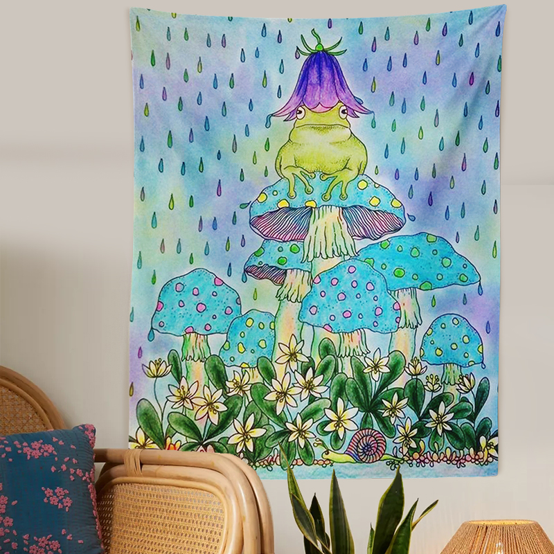 Mushroom Frog Tapestry Wall Hanging Psychedelic Ca... – Grandado