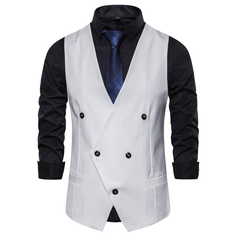 YUNCLOS White Double-breasted Men Vest V Collar Se... – Vicedeal