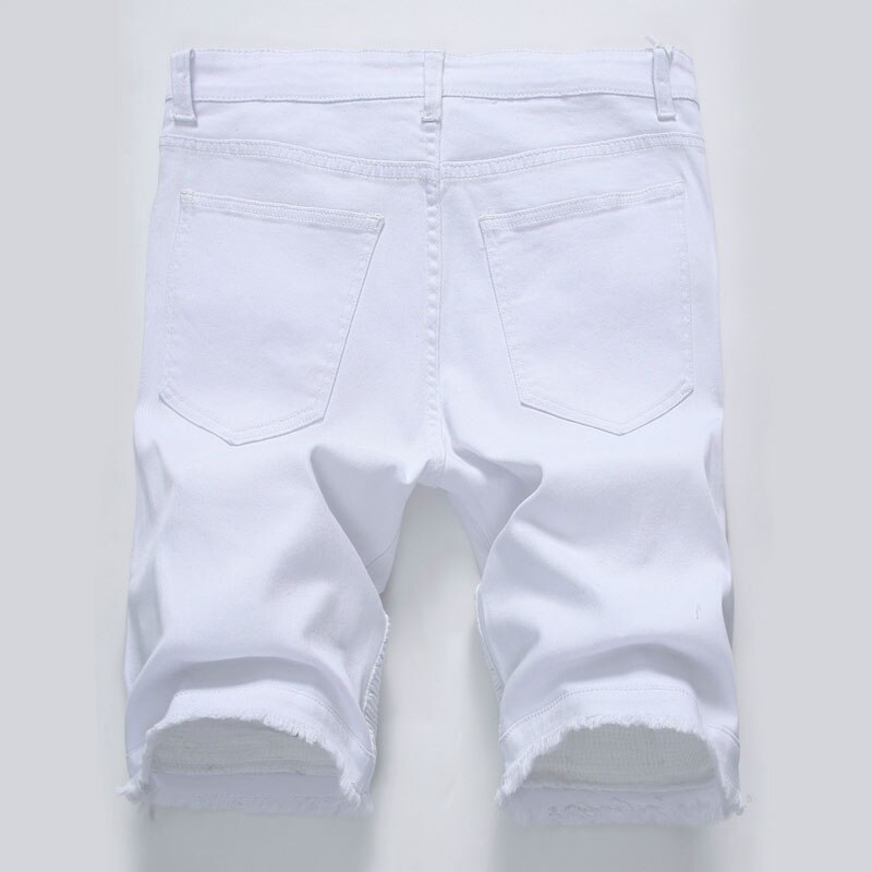 White Ripped Biker Jeans Shorts Men Summer Bermuda... – Grandado