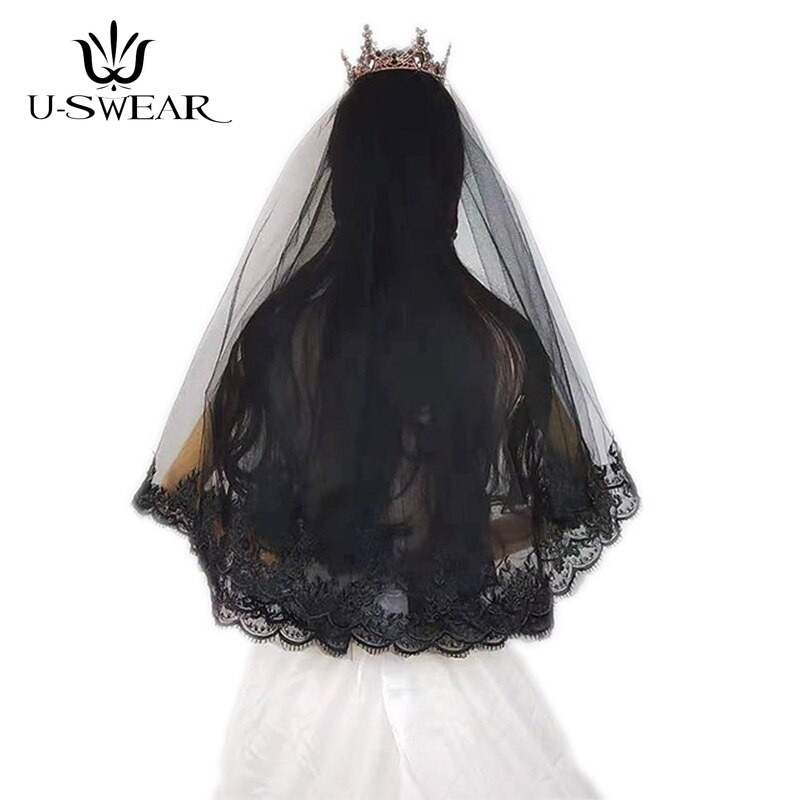 3 Styles Retro Gothic Lace Muslim Bride Veil Black... – Grandado