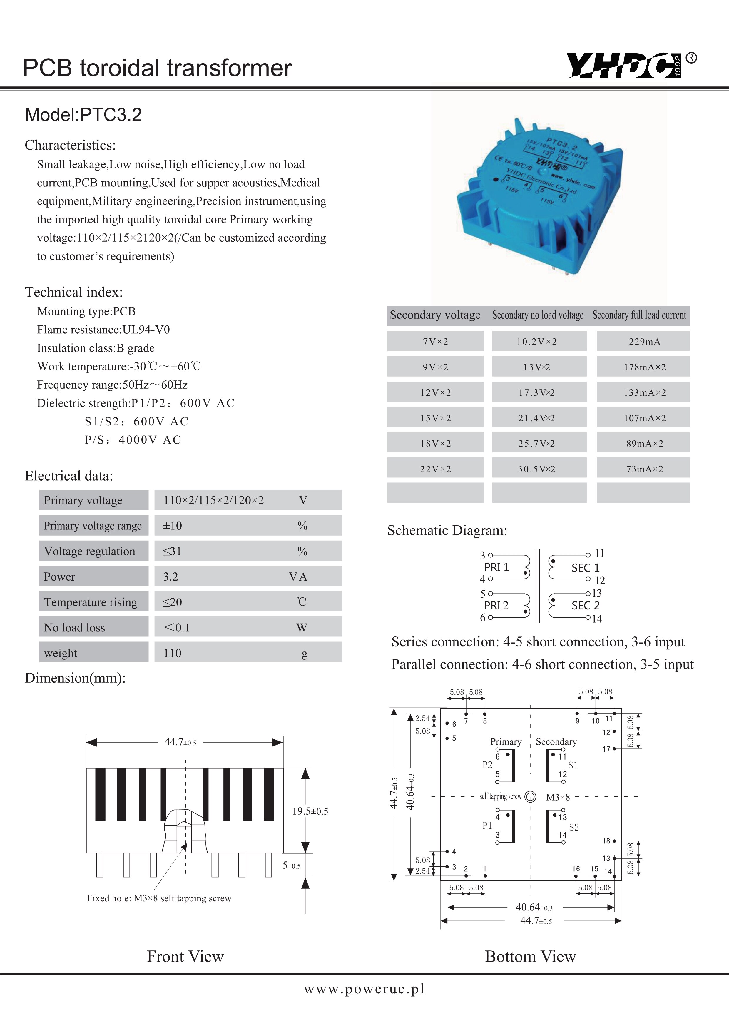 PCB welded toroidal transformer YHDC PTC3.2 3,2VA ... – Grandado