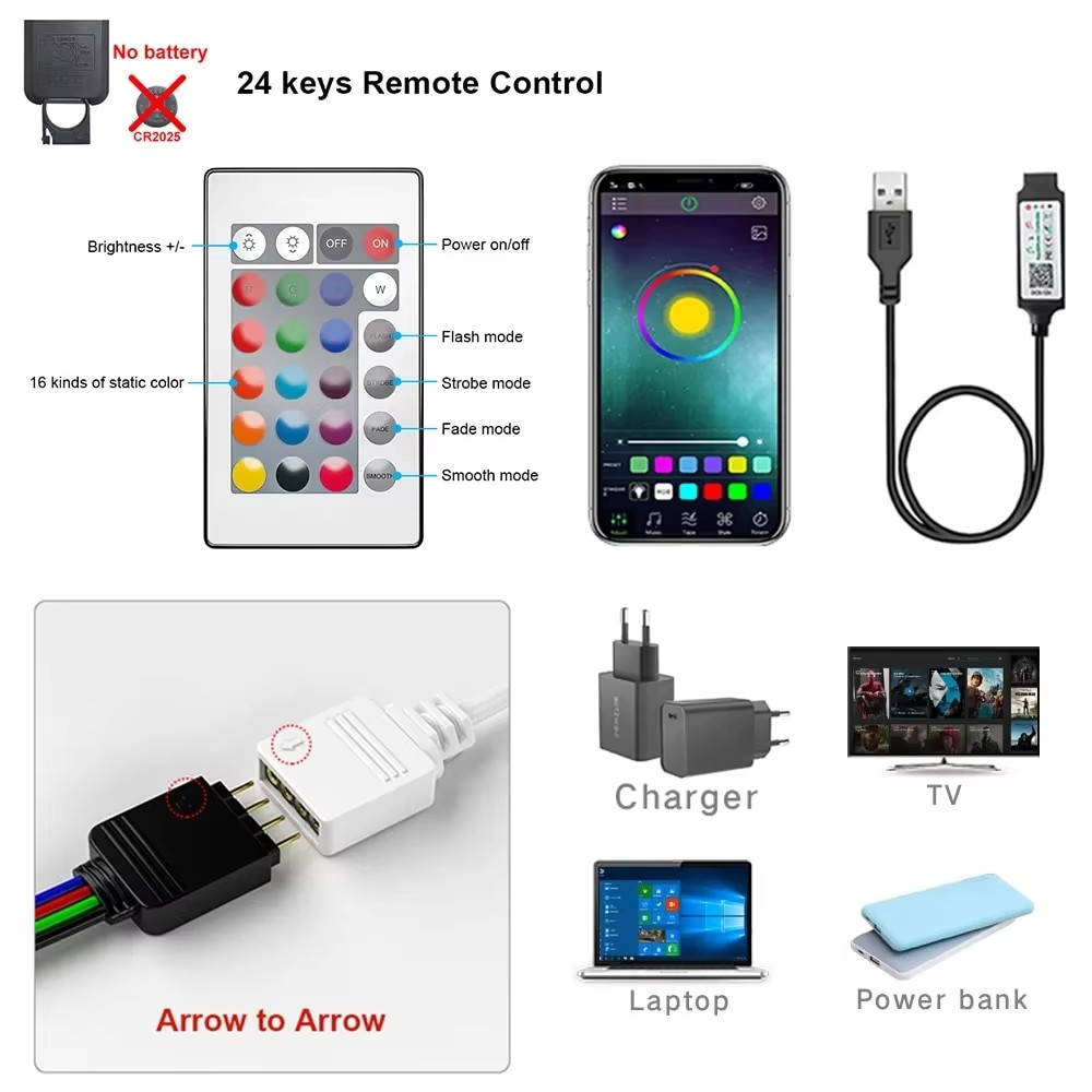 Tape Bluetooth USB LED Strip Light SMD5050 5V RGB ... – Grandado