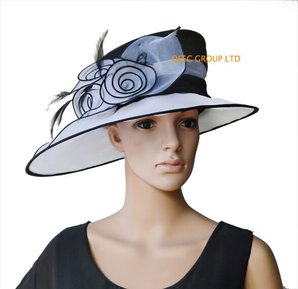 White Black Wide Brim Organza Hats Church Hat For Vicedeal