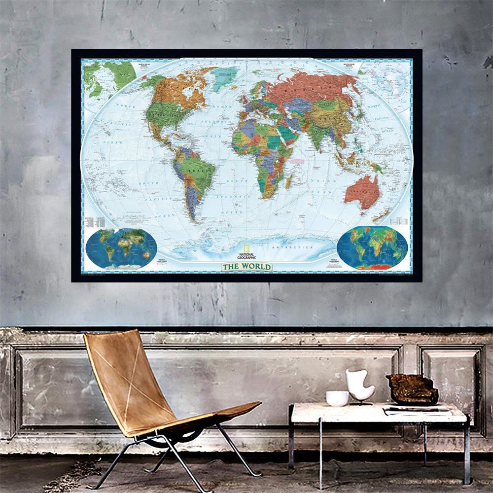 150x225cm The World Physical Map With World Land C... – Grandado