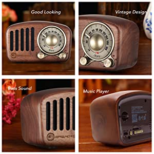 Radio Retro Bluetooth Speaker Walnut Wooden FM Rad... – Grandado