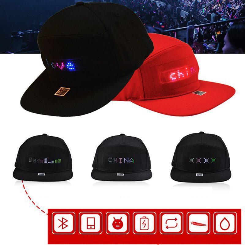 Luminous Party Hat Hip Hop Caps Scrolling Message ... – Grandado