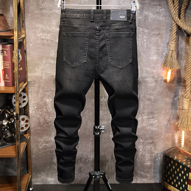 Black Ripped Jeans Men's Distressed Pants Street M... – Vicedeal