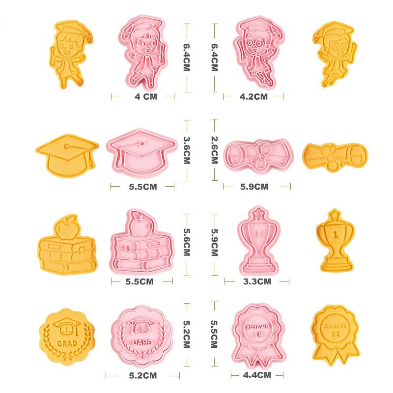 8Pcs Plastic Cookie Cutters Graduation Cap Gown Bi... – Grandado