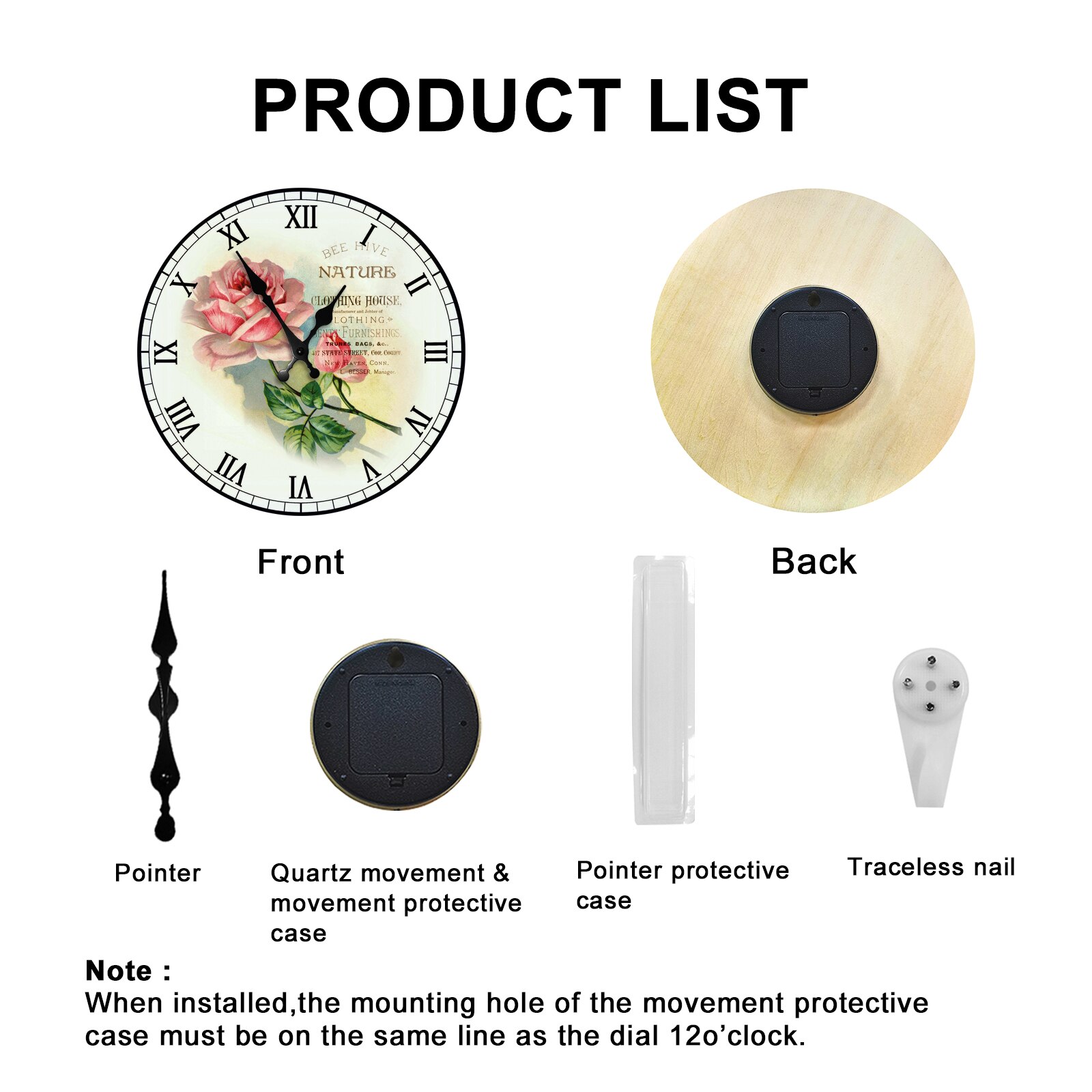 3D Wall Clock Wooden Vintage floral print Wall Clo... – Grandado