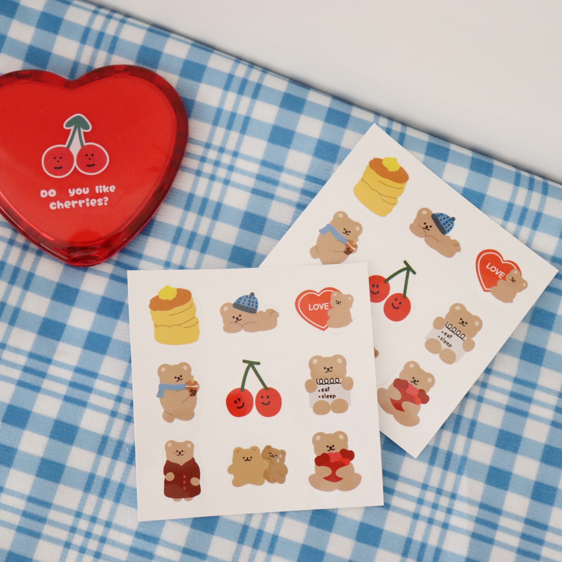Korean cartoon cherry bear cake sticker DIY scrapb... – Grandado