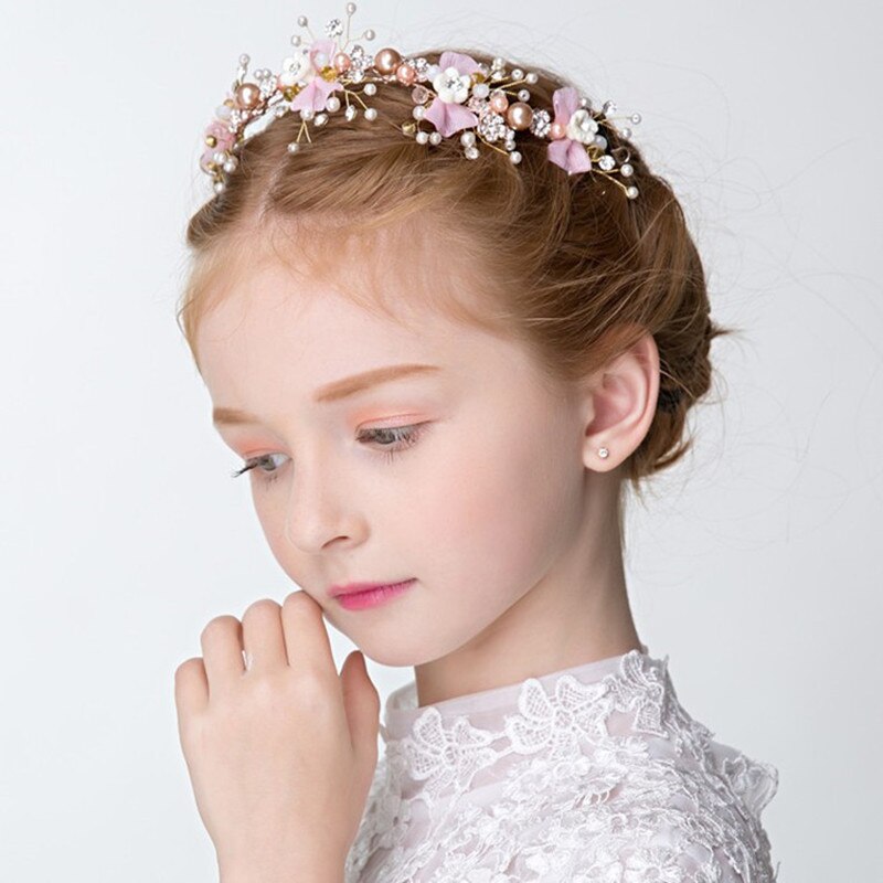 Blue Flower Kids Pearl Headband Prom Tiara Wedding... – Grandado