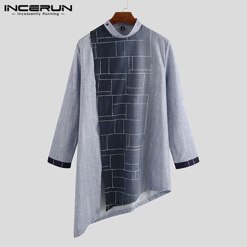 INCERUN Men Irregular Shirt Long Sleeve Indian Clo... – Grandado
