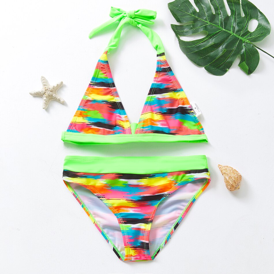 5-14Y Girls Swimsuit 2022 Ruffle Style Two Piece C... – Grandado